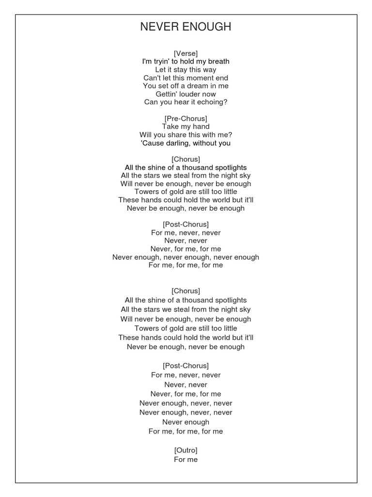 Never Enough Lyrics Analysis | PDF