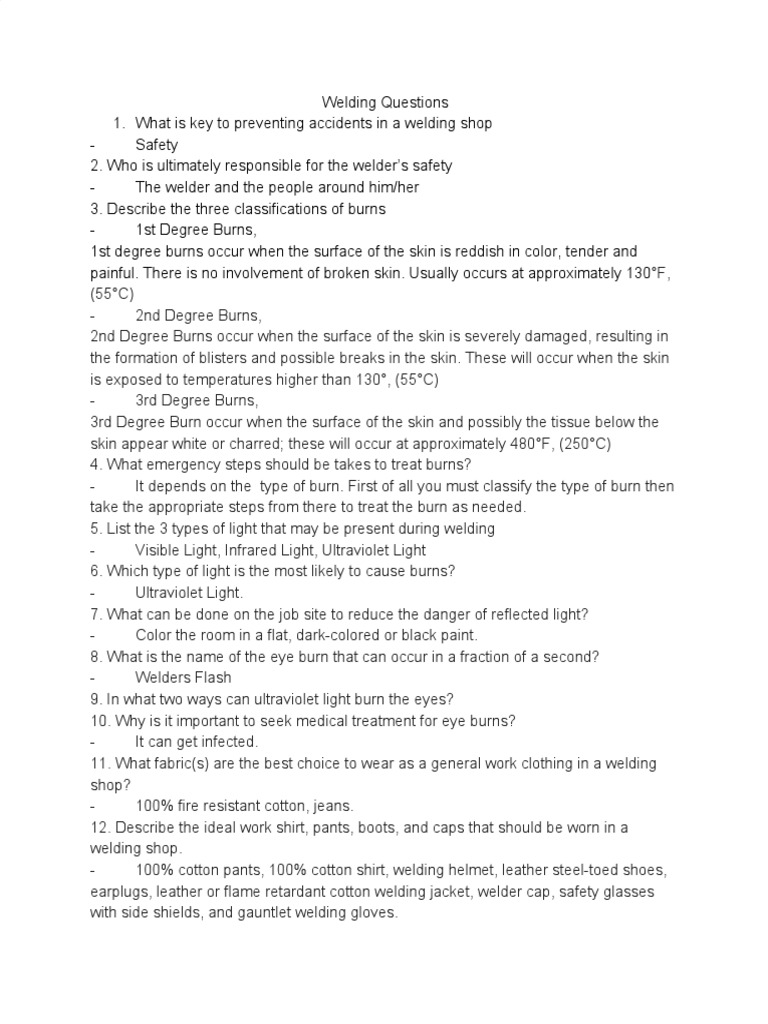 52 Questions Welding | PDF | Burn | Welding