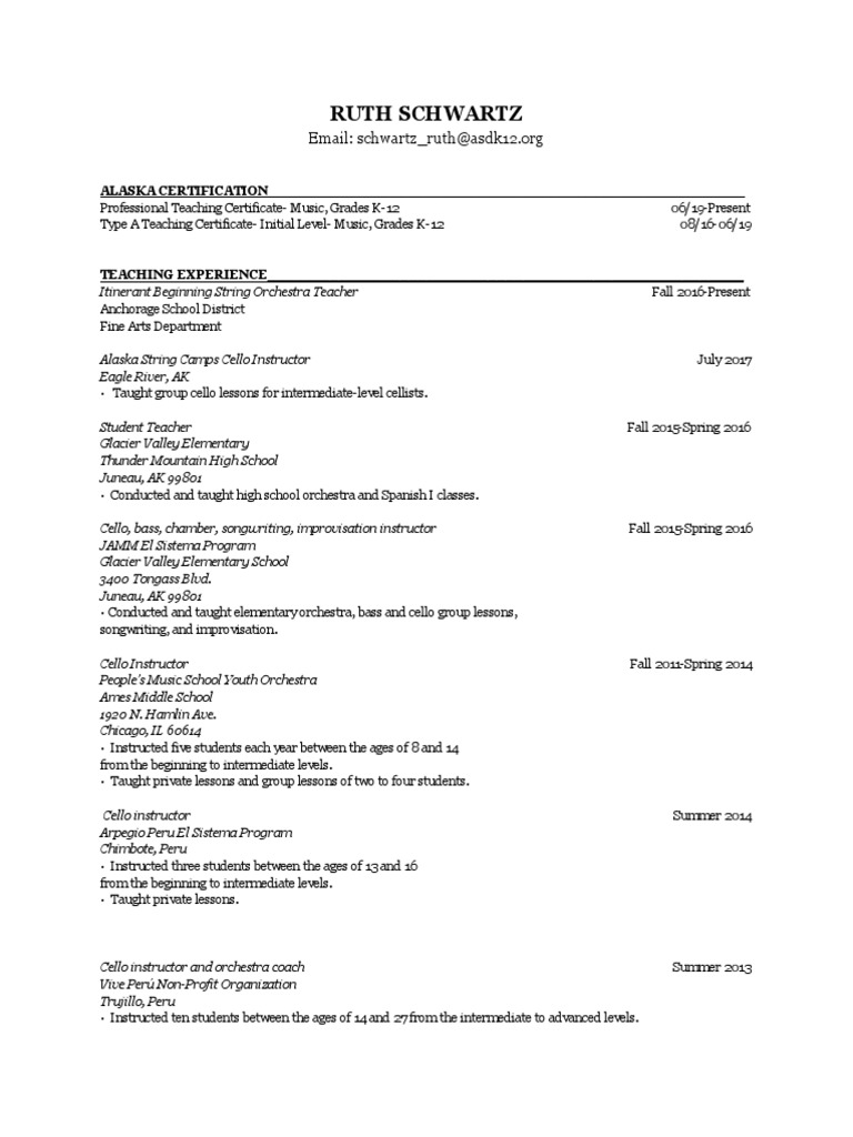 Updated Teaching Resume | PDF | Cello | Orchestras