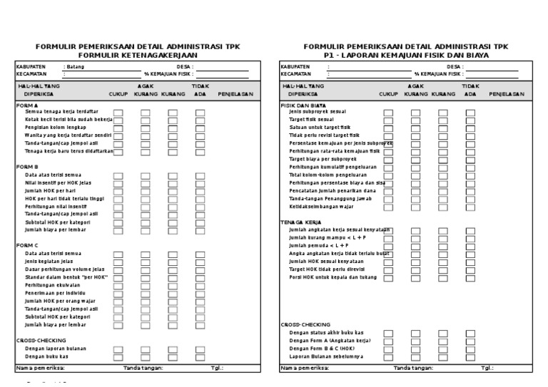 Form Form Administrasi TPK | PDF