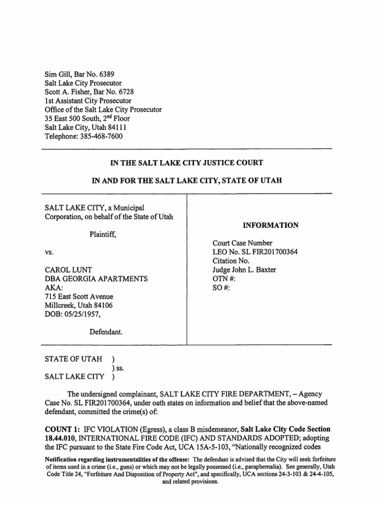 Carol Lunt Charging Document Regarding Georgia Apartments | PDF