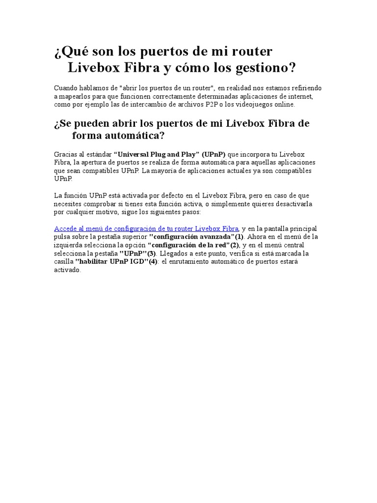 ¿Qué Son Los Puertos de Mi Router Livebox Fibra y Cómo Los Gestiono ...