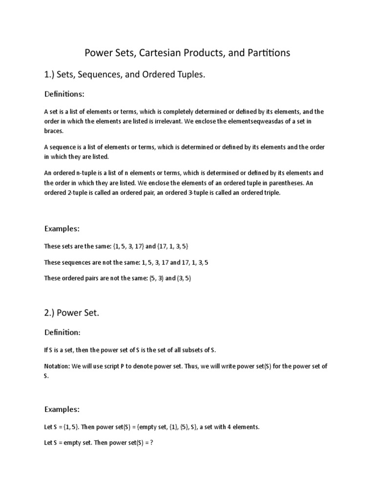 Power Sets, Cartesian Products, and Partitions | PDF | Set (Mathematics ...