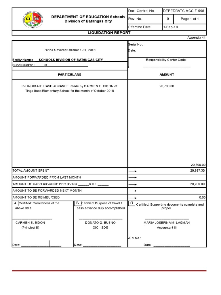 Liquidation Report | Social Institutions | Social Sciences