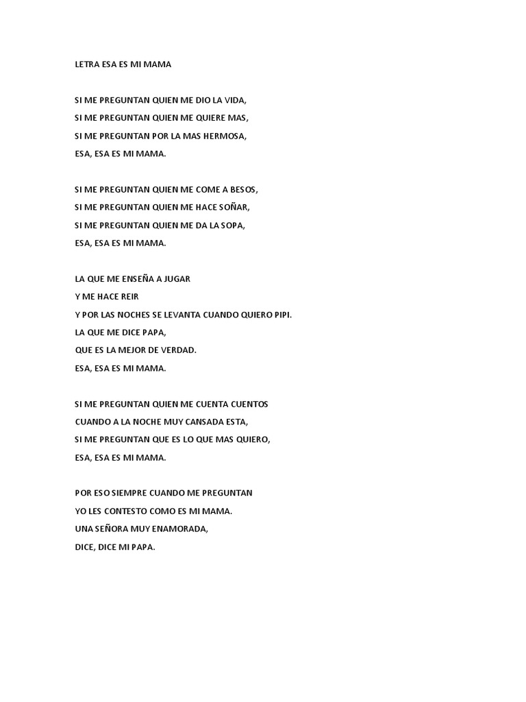 Letra Esa Es Mi Mama Pdf