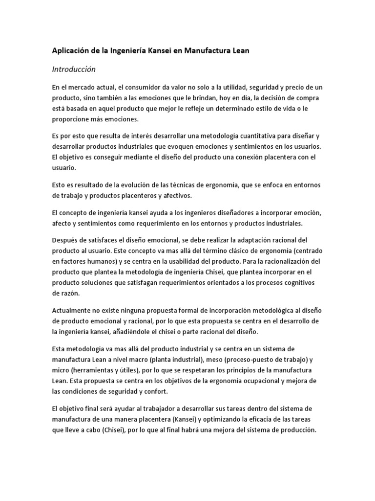 Ingeniería Kansei en Manufactura Lean | PDF | Diseño | Racionalidad