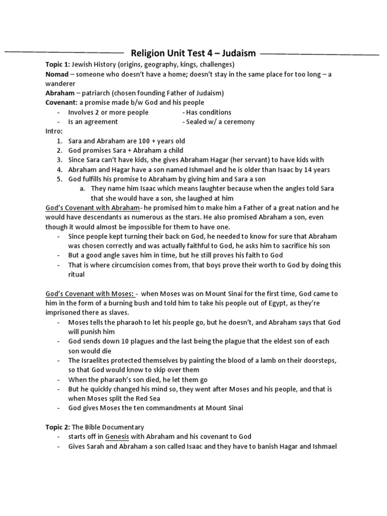 Religion Unit Test 4 | PDF | Books Of Samuel | Abraham