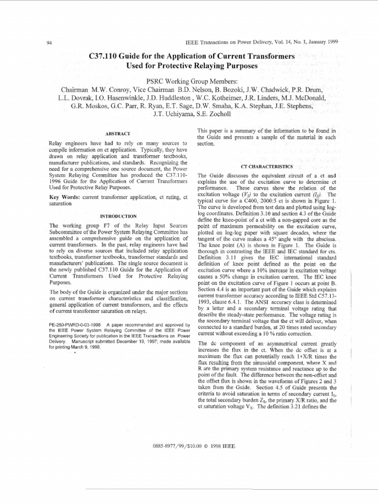 C37.110 Guide For The Application of Current TX Used For Protective Relaying Purpose | PDF | Ct ...
