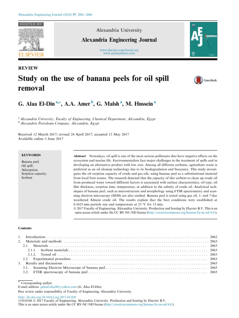 Study On The Use of Banana Peels For Oil Spill Removal | PDF ...