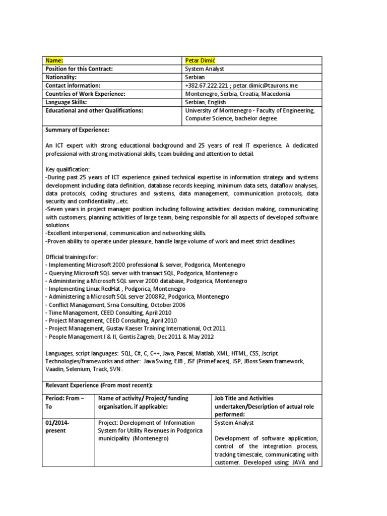 System Analyst Profile: Petar Dimić | PDF | Enterprise Resource ...