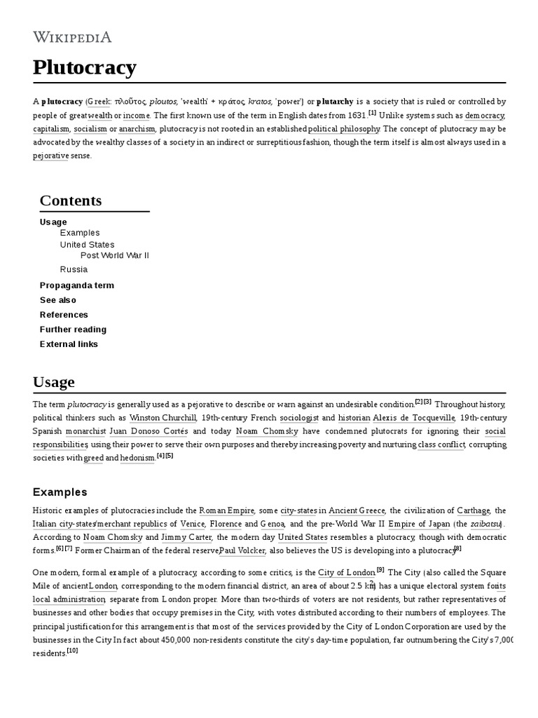 Plutocracy | PDF | Plutocracy | Forms Of Government