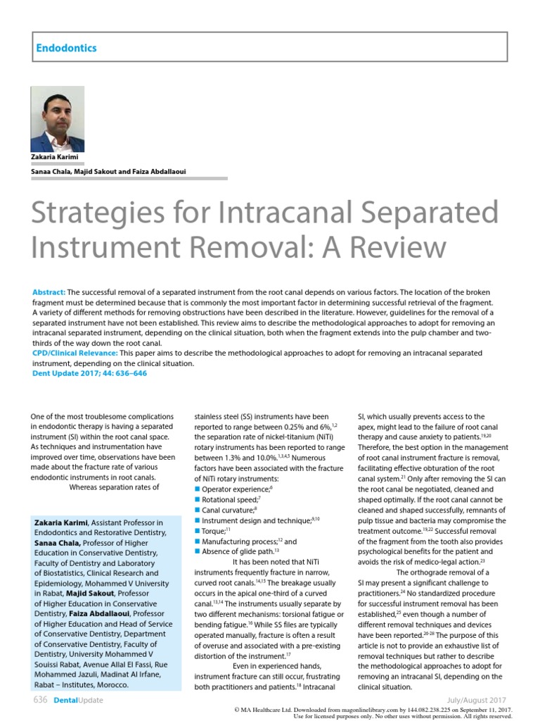 Strategies For Intracanal Separated Instrument Removal: A Review | PDF ...