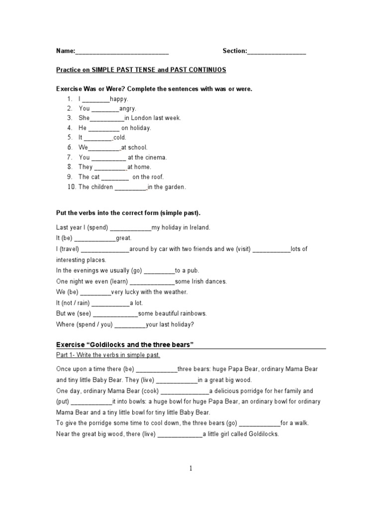 Exercise On Simple Past and Past Continuous-140610 - 045455-2 | PDF ...