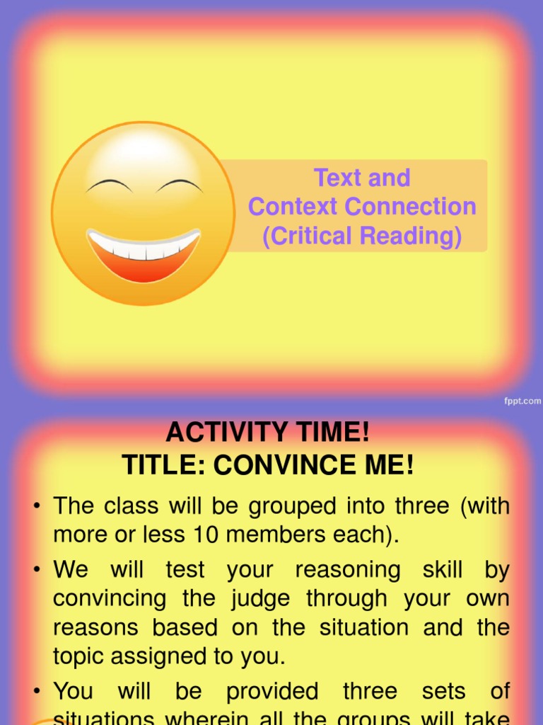Text and Context Connection (Critical Reading) | PDF | Critical ...