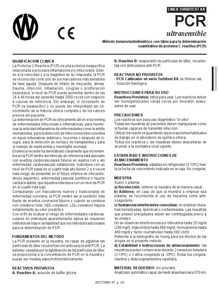 PCR Ultrasensible Turbitest Aa SP | PDF | Proteína C-reactiva ...