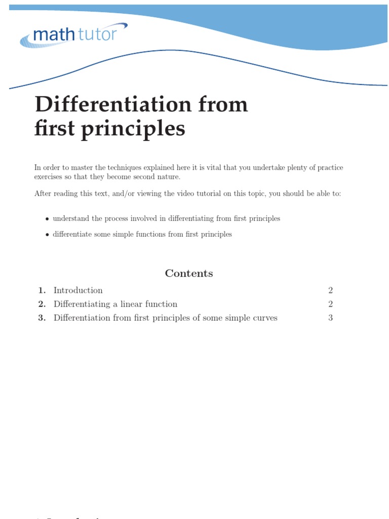 Differentiation From First Principles | PDF | Derivative | Tangent