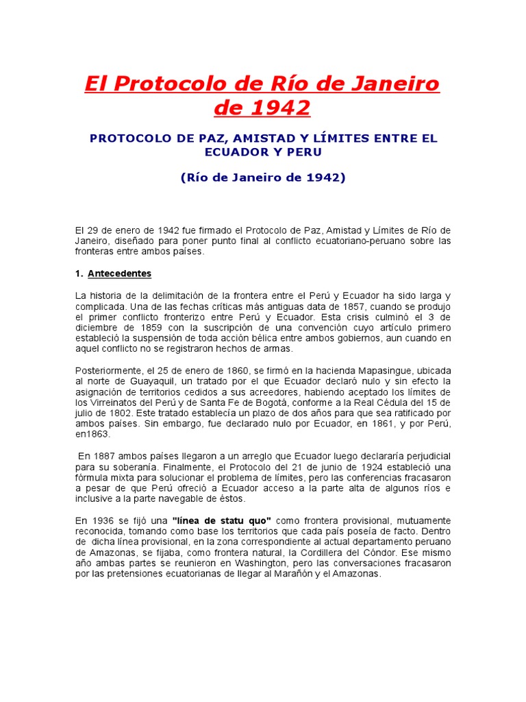 Protocolo de Rio de Janeiro | PDF | América del Sur | La política exterior