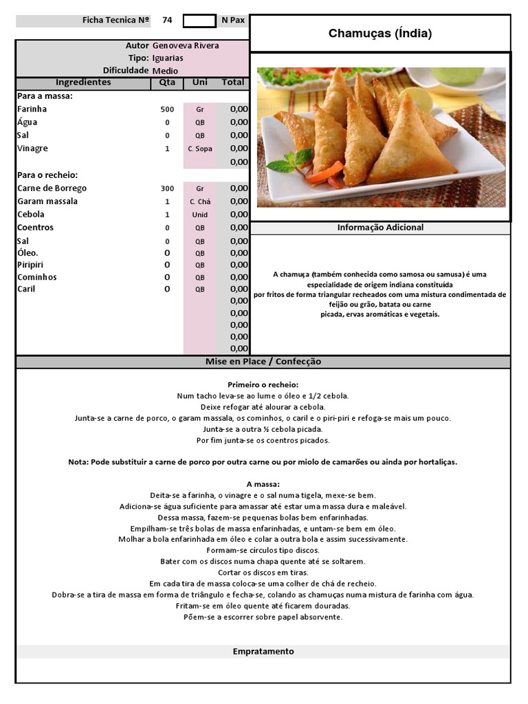 Chamuça (Índia) | PDF | Alimentos | Culinária