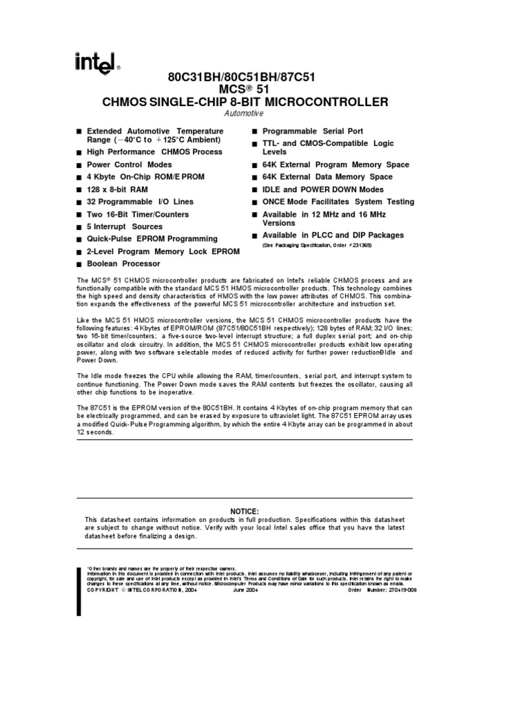 Chmos Single-Chip 8-Bit Microcontroller | PDF | Microcontroller ...
