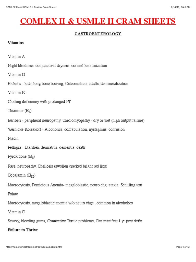 COMLEX II and USMLE II Review Cram Sheet PDF | PDF | Anemia | Pneumonia