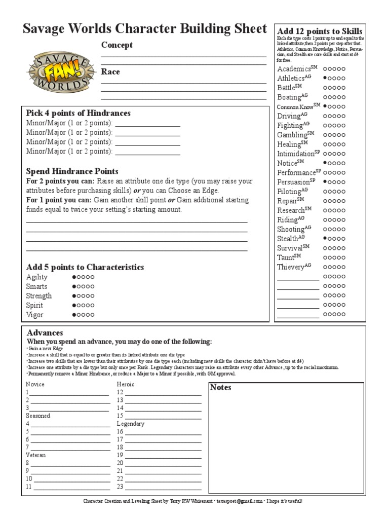 Character Building Sheet SWADE | PDF | Role Playing Games | Role Playing