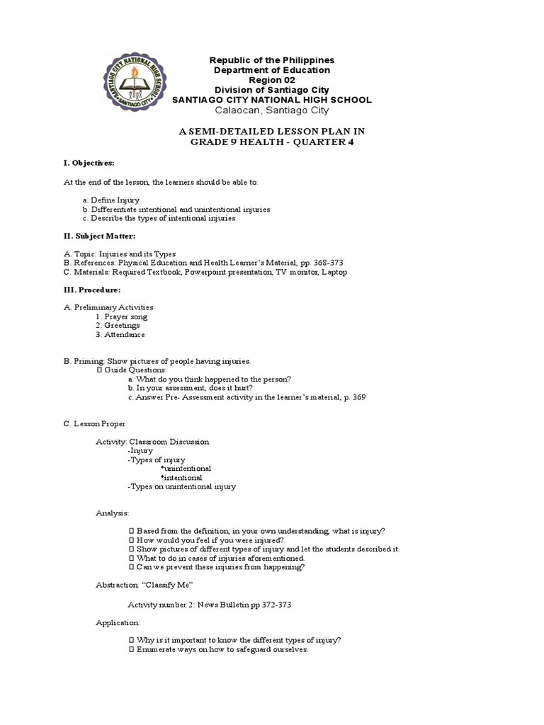 Semi Detailed Lesson Plan Grade 9 Health | PDF | Lesson Plan | Bullying