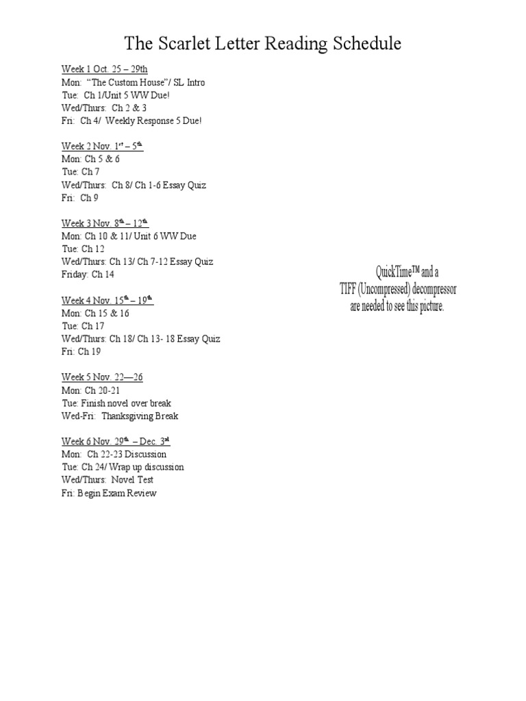 Scarlet Letter Reading Schedule | PDF