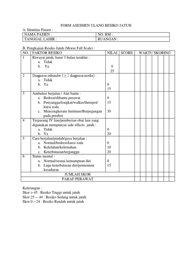 Form Asesmen Resiko Jatuh | PDF