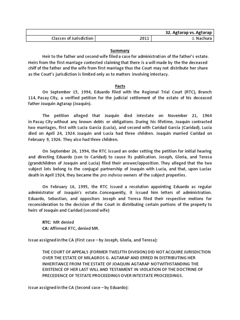 Agtarap Vs Agtarap | PDF | Intestacy | Probate