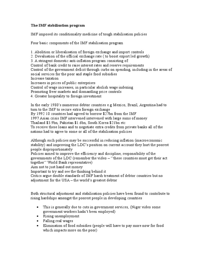 The IMF Stabilisation Program | PDF | International Monetary Fund ...