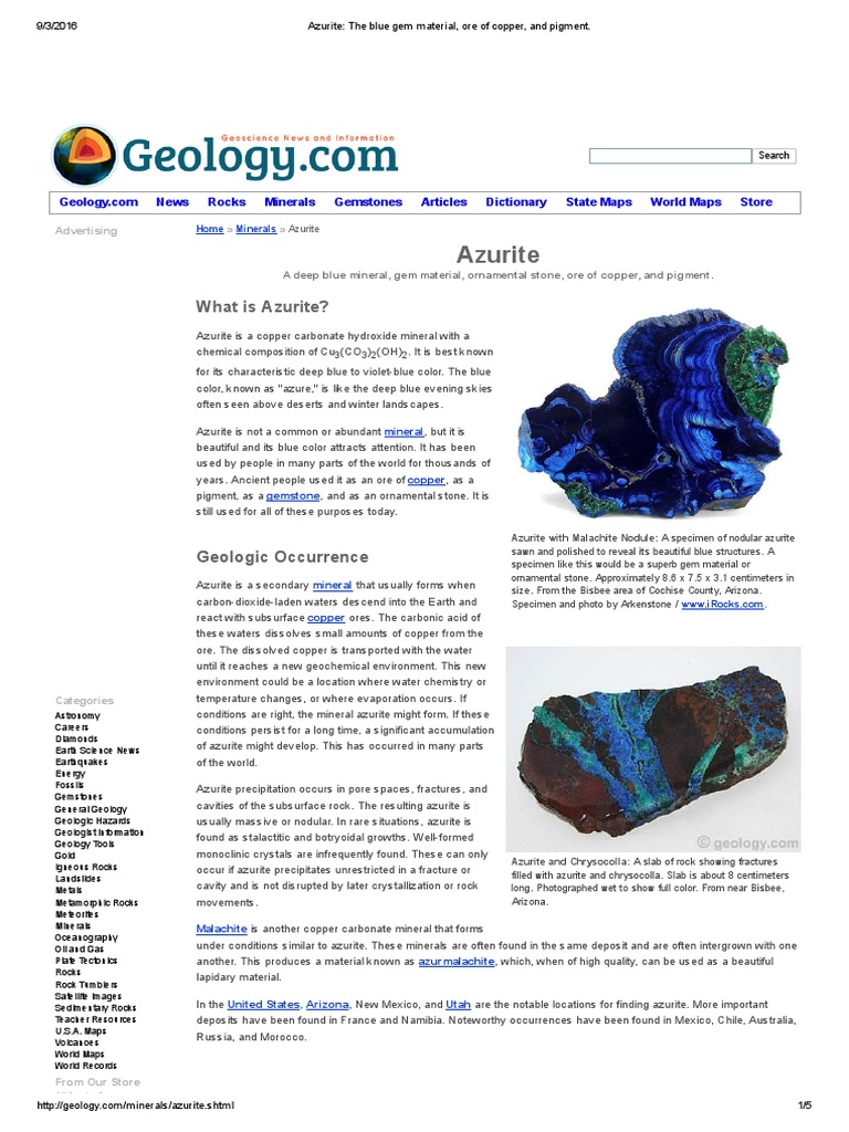 What Is Azurite? | PDF | Minerals | Pigment