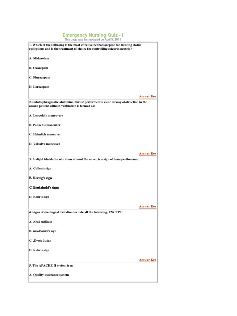 Emergency Nursing Questions | PDF | Emergency Management | Emergency ...