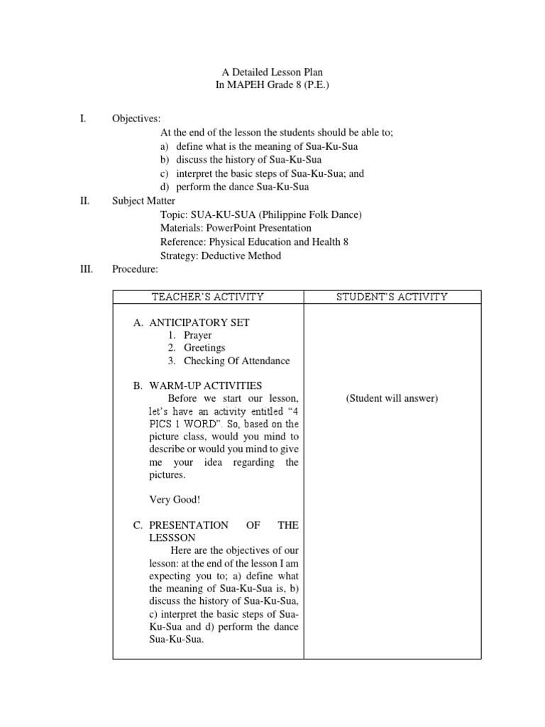 Sua-Ku-Sua Dance Lesson Plan | PDF