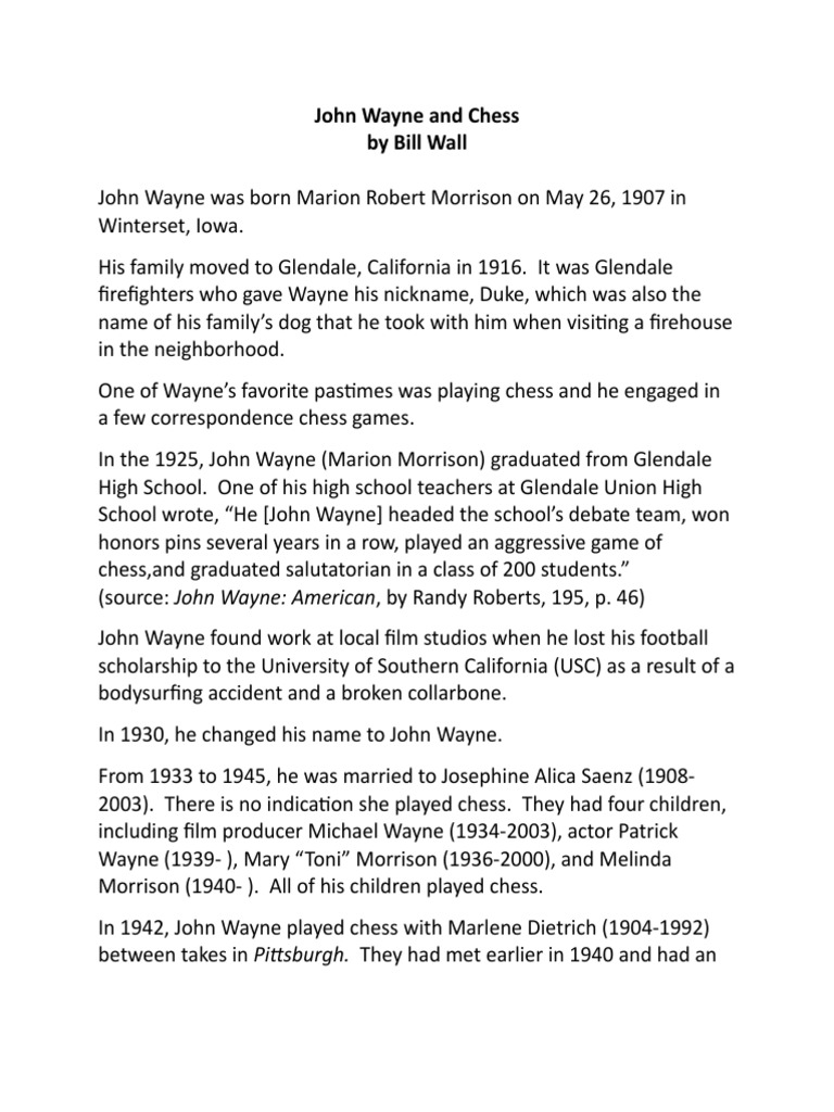 John Wayne and Chess | PDF | John Wayne | Leisure