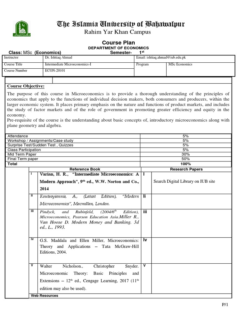 Microeconomics Course Contents MSC 1st Semester | PDF | Utility ...