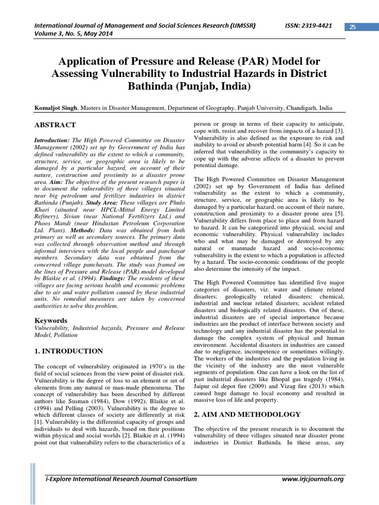 Application of Pressure and Release (PAR) Model For Assessing ...