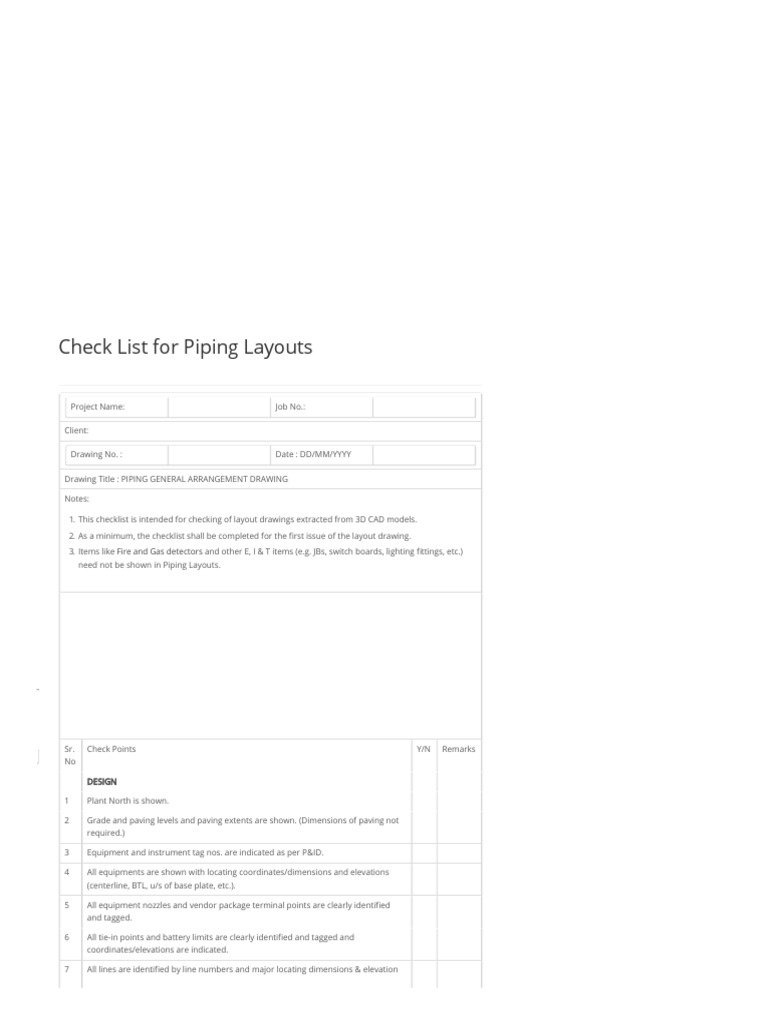 Check List For Piping Layouts | PDF | Engineering