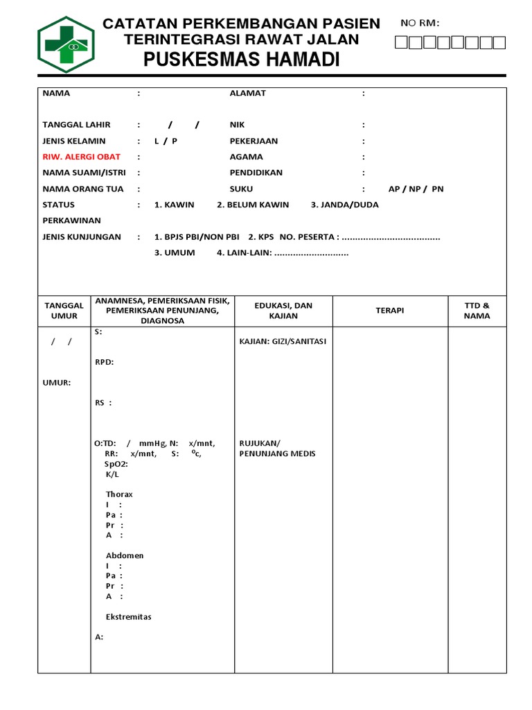 CPPT Rawat Inap (Formulir) (Contoh) PDF, 40% OFF