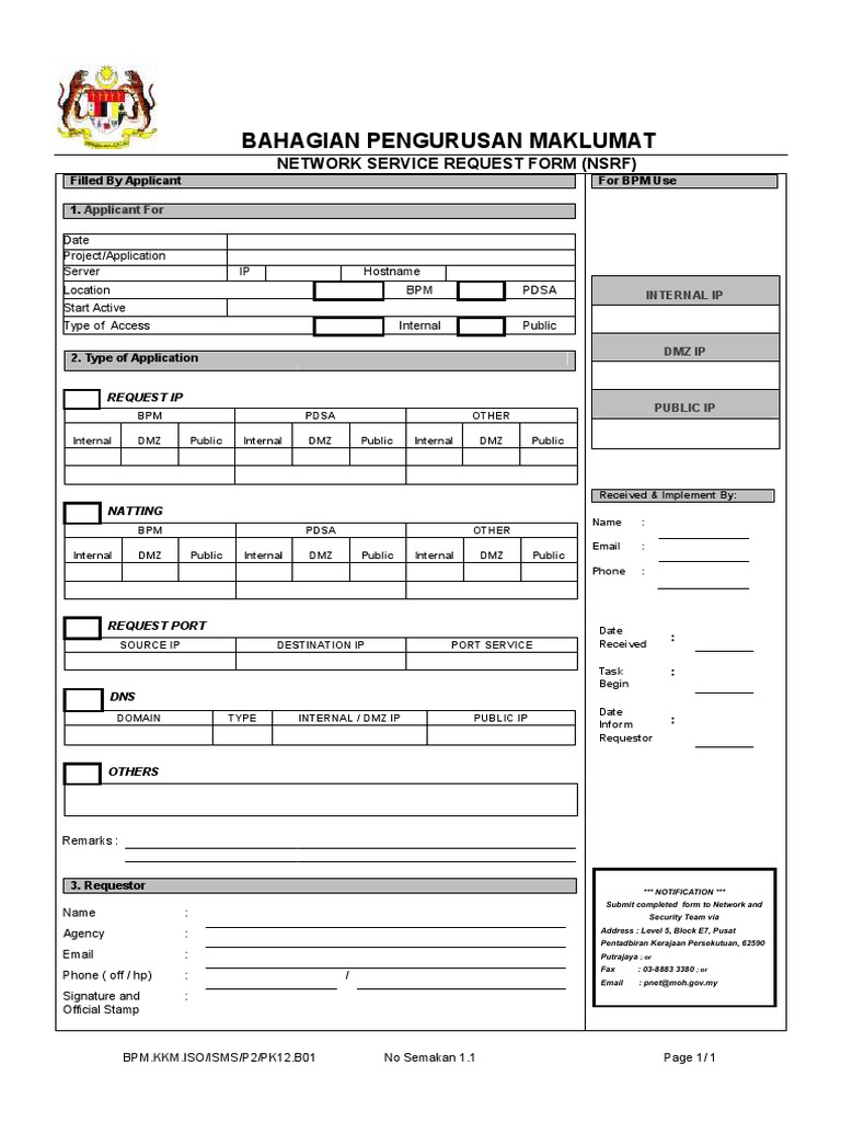 BPM - KKM .Isoismsp2pk12 .B01-Network Service Request Form No Semakan 1 ...