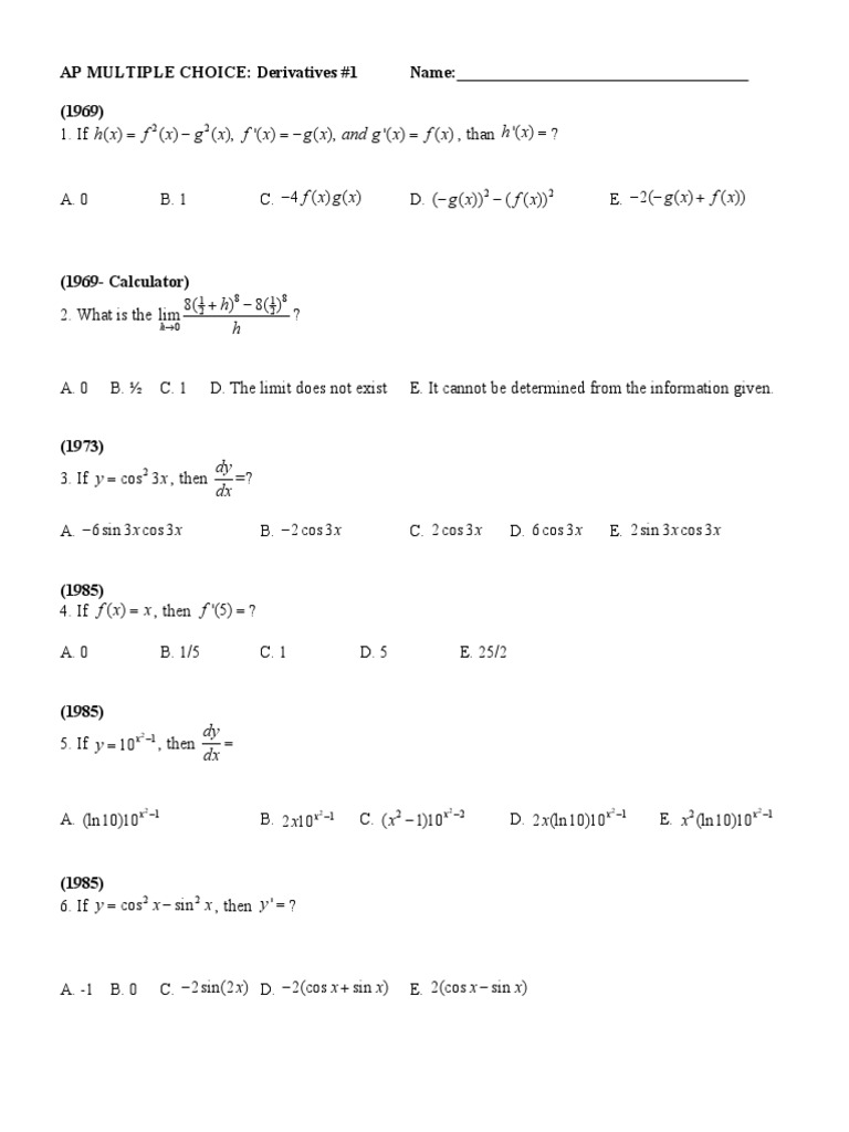 Chain Rule Practice Problems | PDF | Tangent | Trigonometric Functions