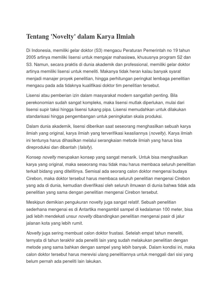 Novelty Dan Karya Ilmiah | PDF