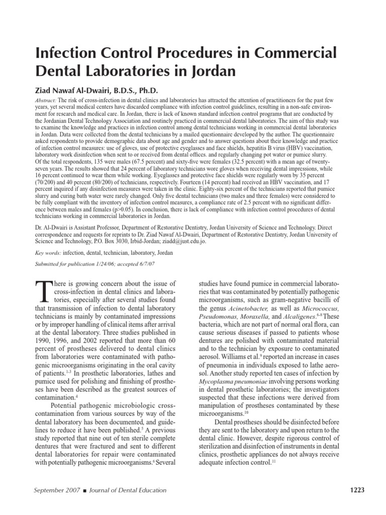 Infection Control Procedures in Commercial Dental Laboratories in ...