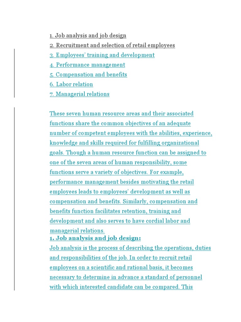 Job Analysis and Job Design 2. Recruitment and Selection of Retail ...