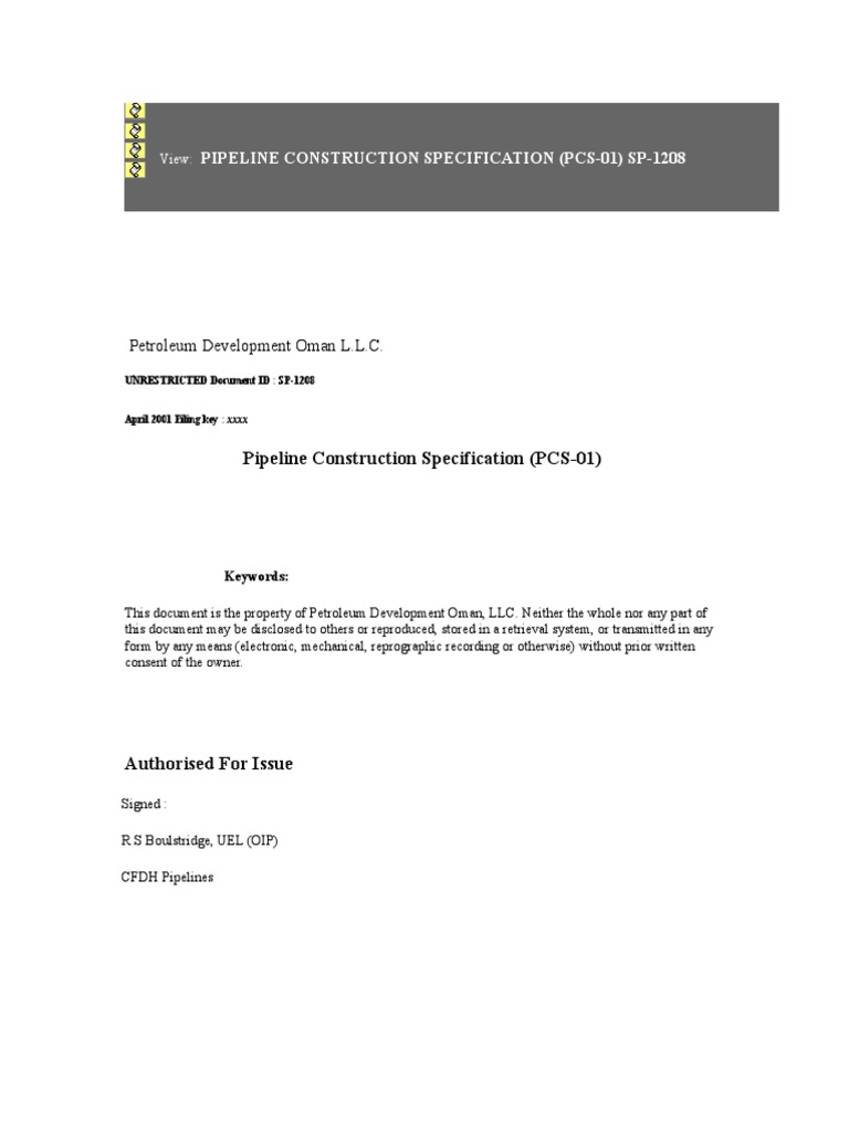 Pipeline Construction Specification (Pcs-01) Sp-1208 | PDF | Pipe ...