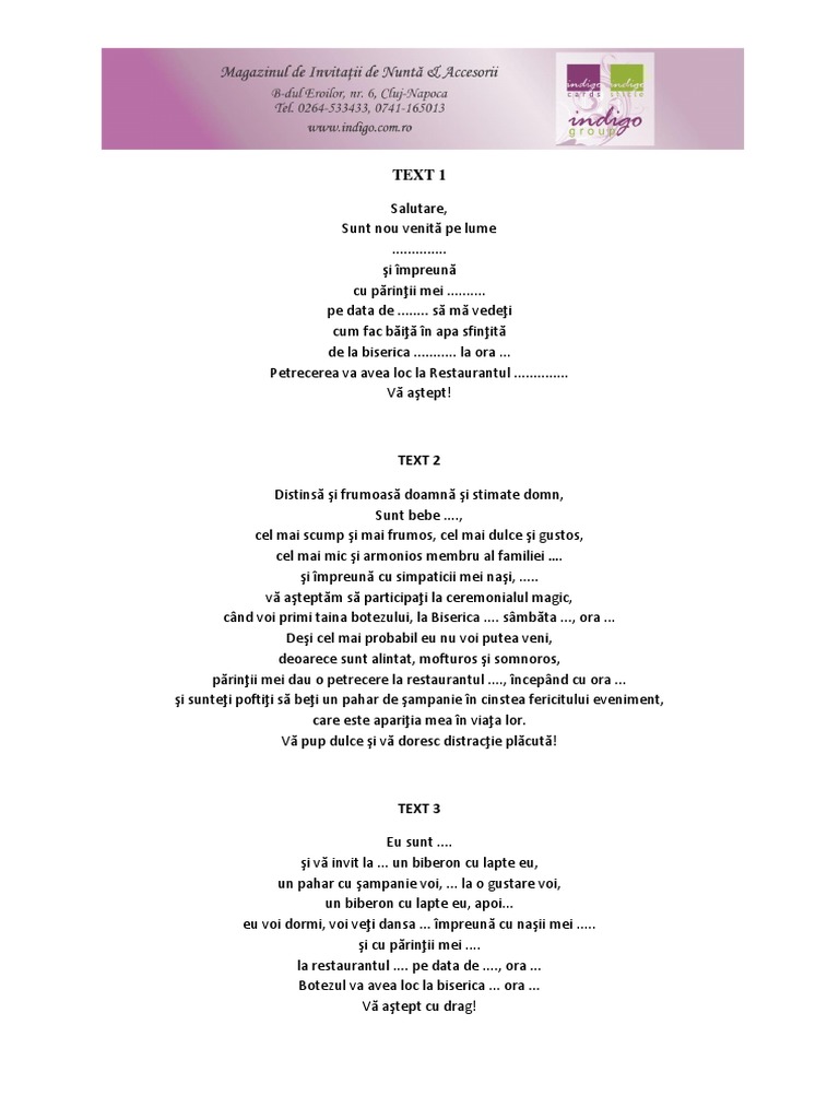 Texte Haioase Invitatii Botez PDF | PDF