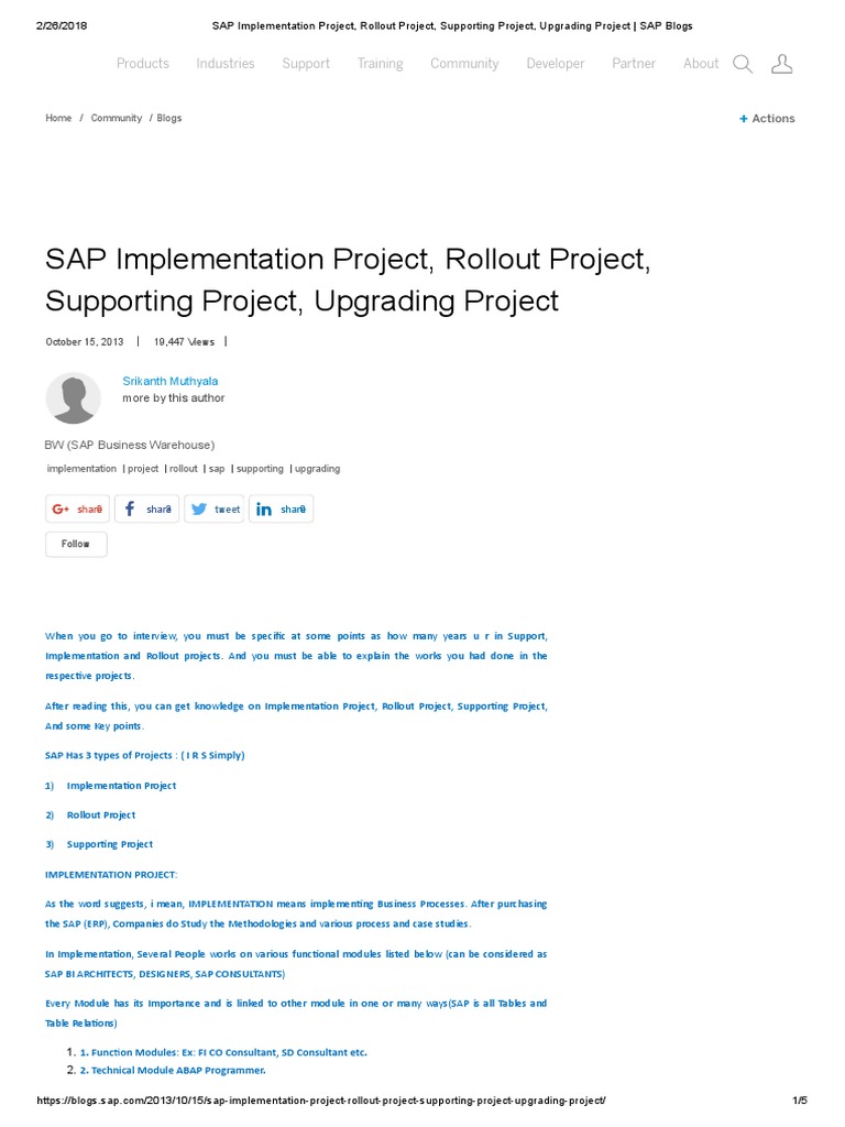 SAP Implementation Project, Rollout Project, Supporting Project, Upgrading Project | PDF