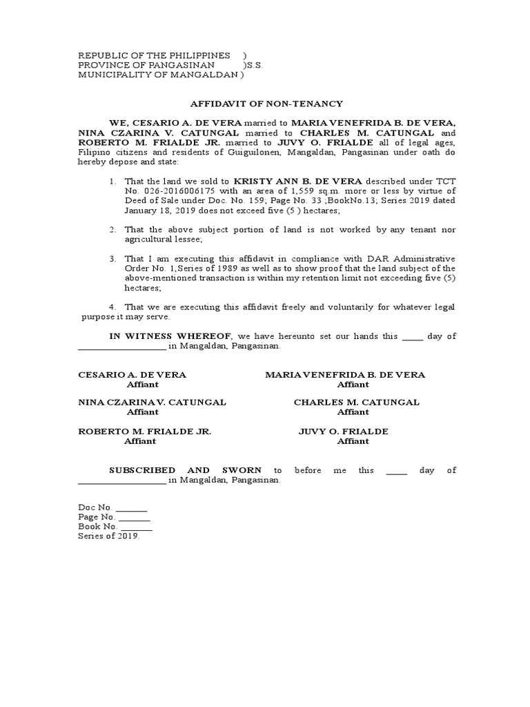 Affidavit of Non Tenancy | PDF