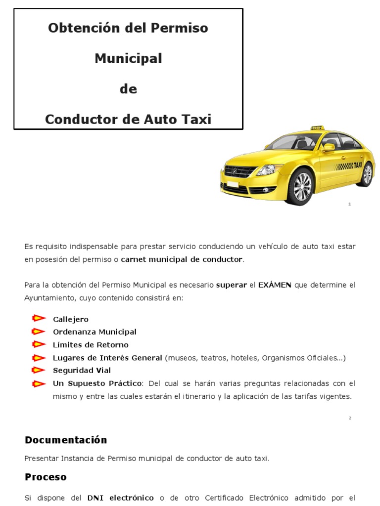 Permiso Municipal de Conductor de Autotaxi PDF | PDF | Taxi | Licencia ...