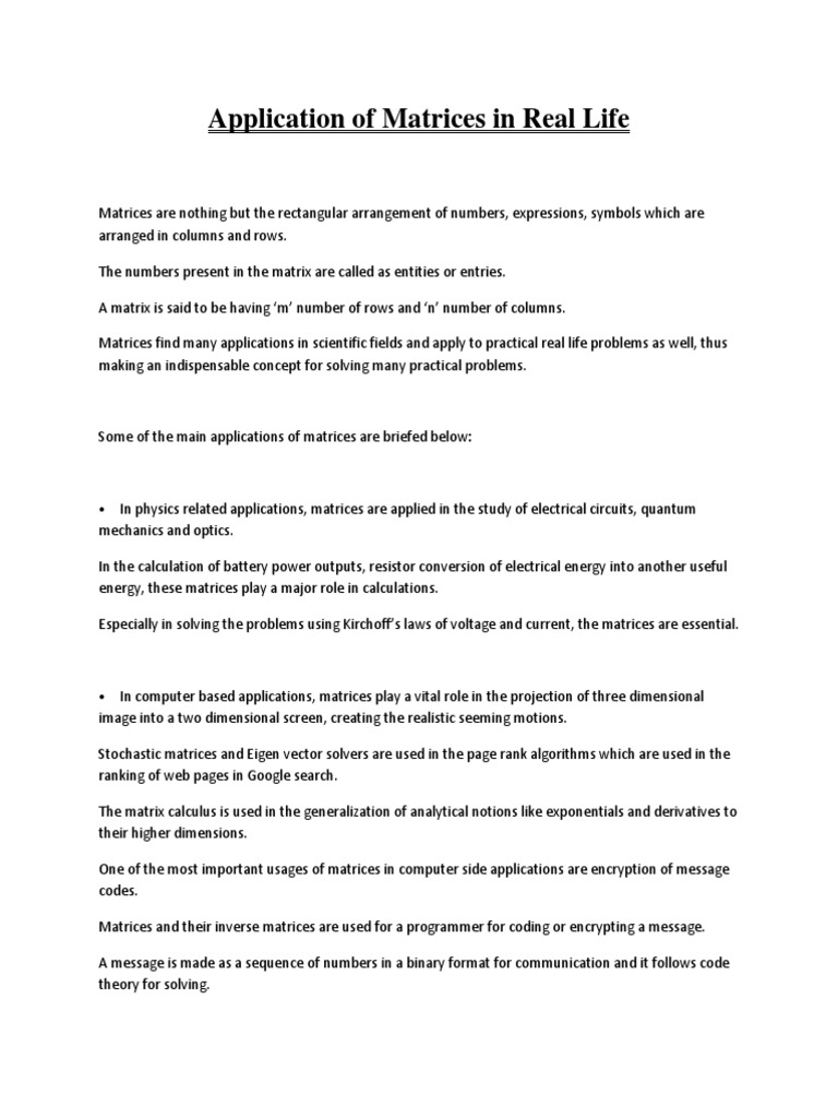 Application of Matrices in Real Life | Matrix (Mathematics ...