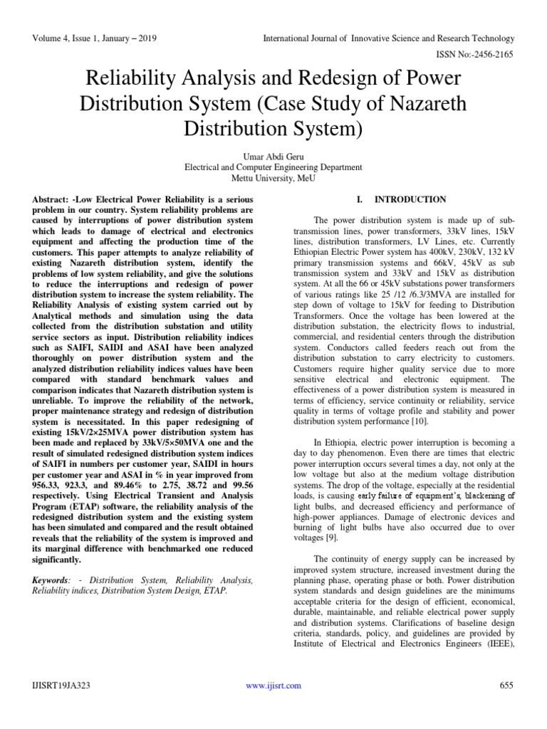 Reliability Analysis and Redesign of Power Distribution System (Case ...